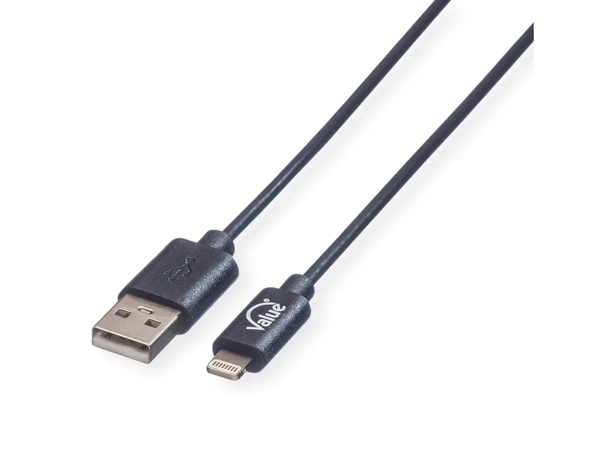 VALUE Lightning to USB Cable for iPhone, iPod, iPad, black, 1m ...
