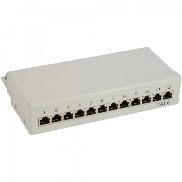 InLine® Patch Panel Cat.6 12 Port desk / wall mountable light grey ...