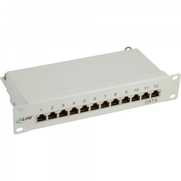 InLine® Patch Panel 10" Cat.6 12 Port 1U lightgrey RAL7035 - Patch ...