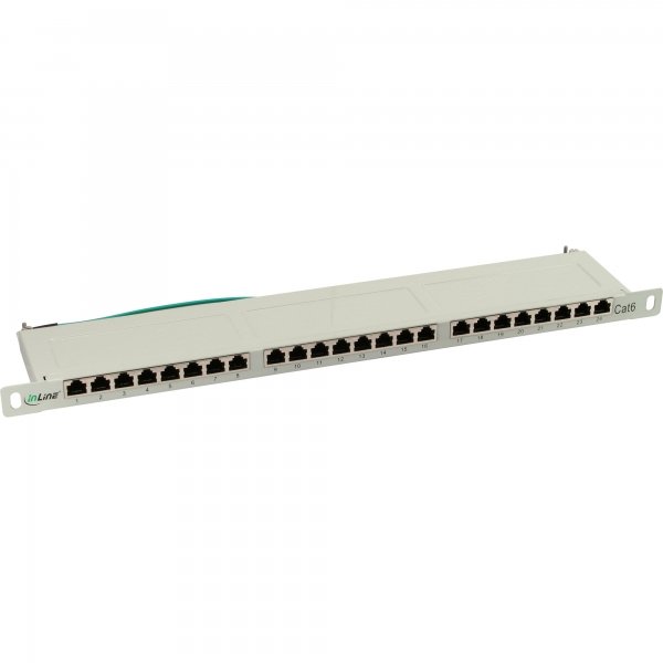 InLine® Patch Panel Cat.6 24 Port 19" 0.5U light grey RAL7035 - Patch ...